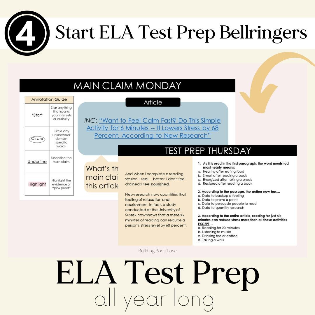 Middle and High School ELA Test Prep All Year Long - Building Book Love