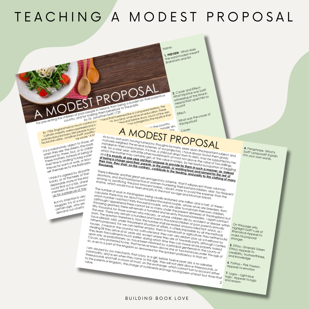 Satire Examples: Teaching A Modest Proposal - Building Book Love